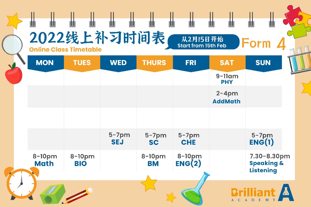 Timetable - Brilliant A Academy